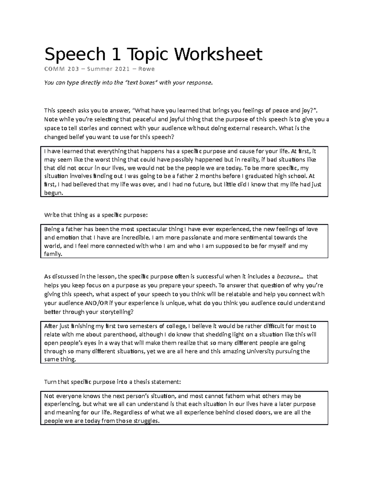 Speech 1 Topic Worksheet Completed - Speech 1 Topic Worksheet COMM 203 ...