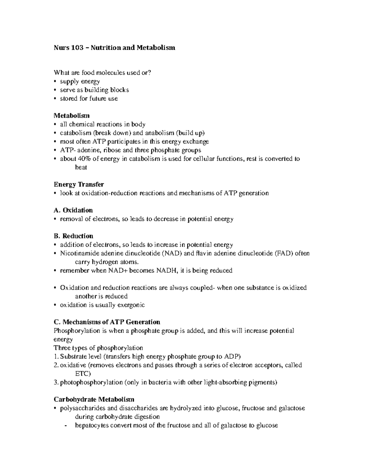 Nutritionandmetabolism - Nurs 103 – Nutrition and Metabolism What are ...