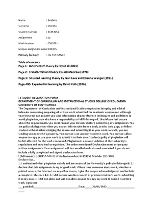 VAP2601 Assignment 4 - ASSIGNMENT 4 Department Language Education, Arts ...