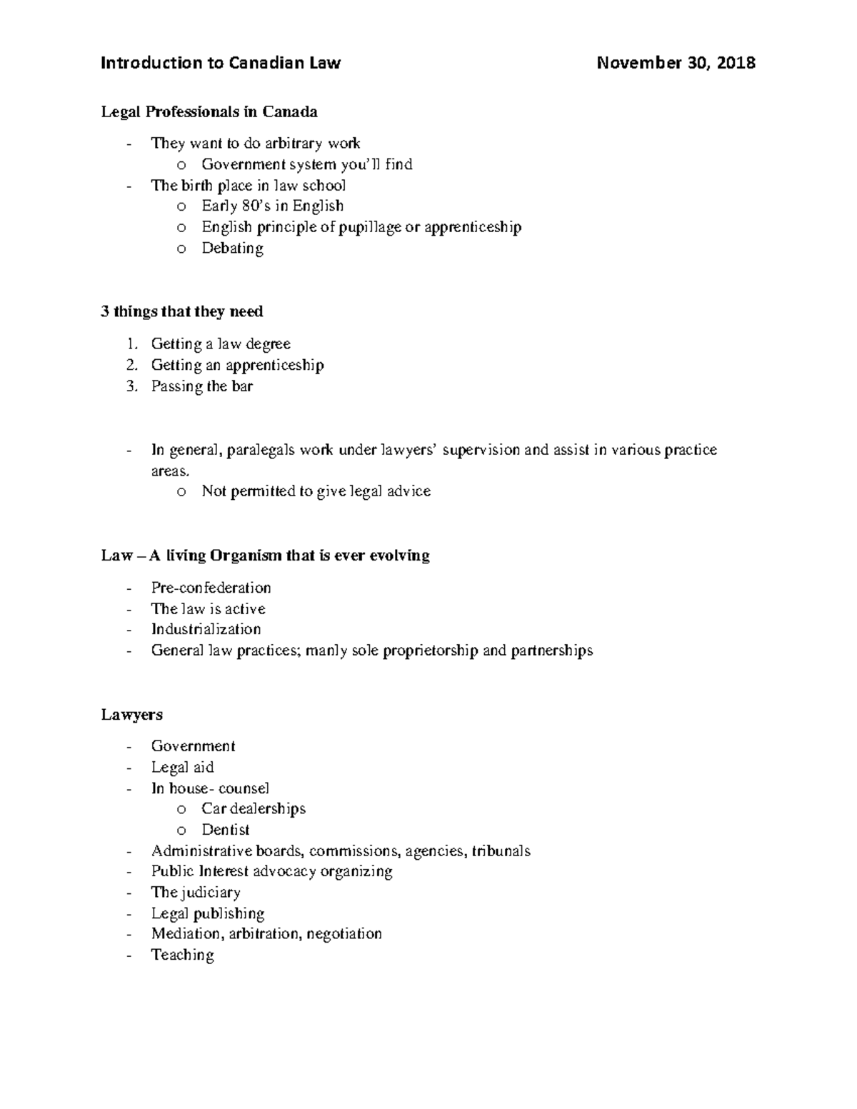 Legal Professions in Canada- Week 13 - Introduction to Canadian Law ...