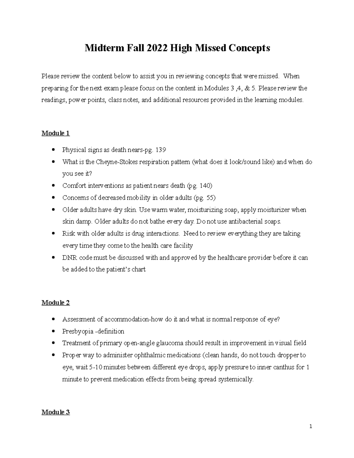 Midterm High Missed Concepts-Fall 2022 - Midterm Fall 2022 High Missed Concepts Please review ...