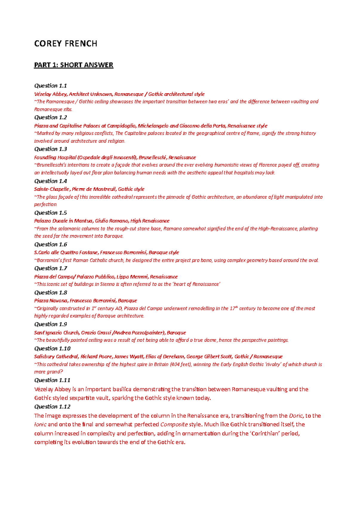 ARCH1240 Exam Template - COREY FRENCH PART 1: SHORT ANSWER Question 1 ...