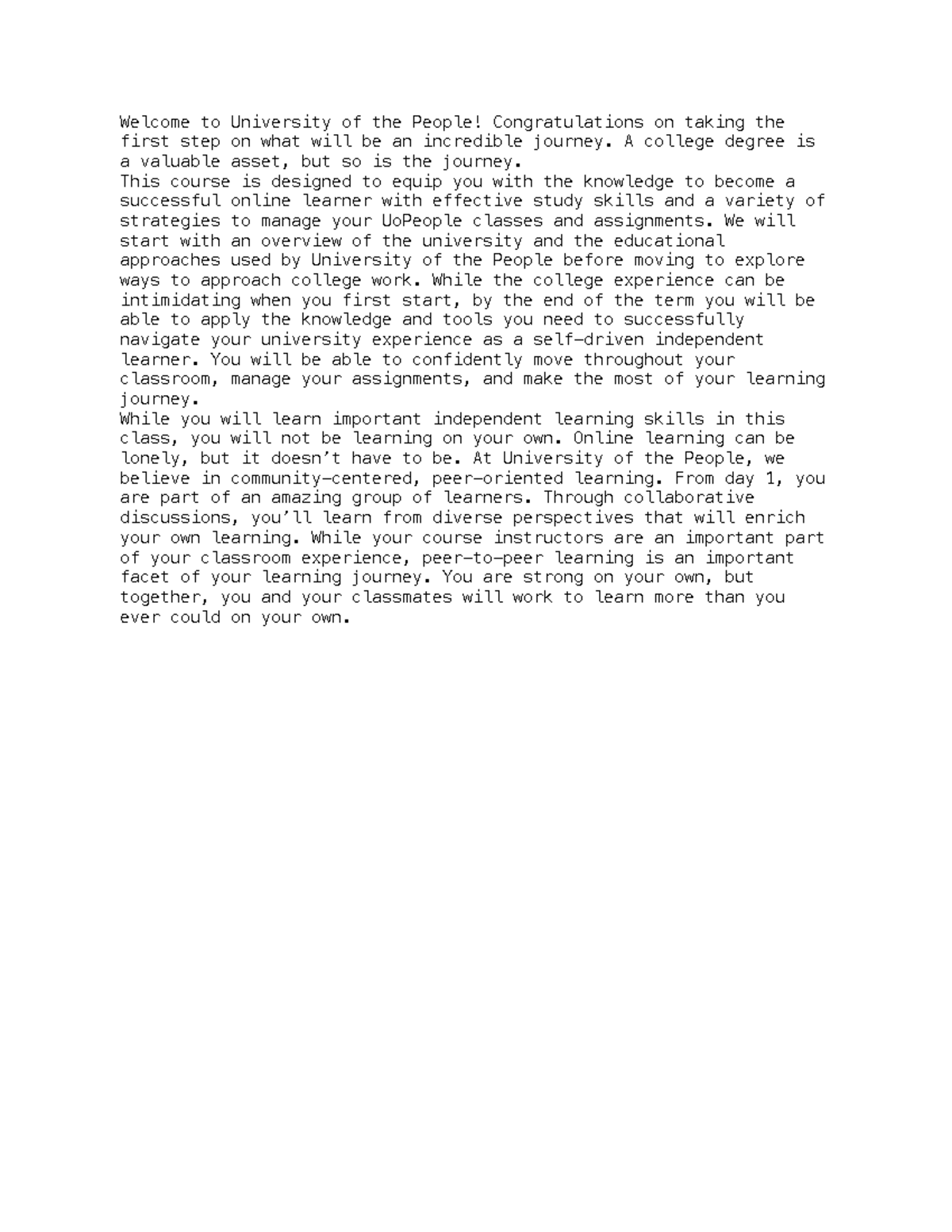 Welcome to UNIV 1001 Course Intro - Welcome to University of the People ...
