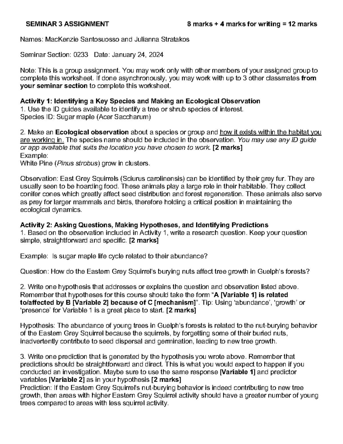 BIOL1070 Dairy BUSH - BIOL ASSIGN - SEMINAR 3 ASSIGNMENT 8 marks + 4 ...