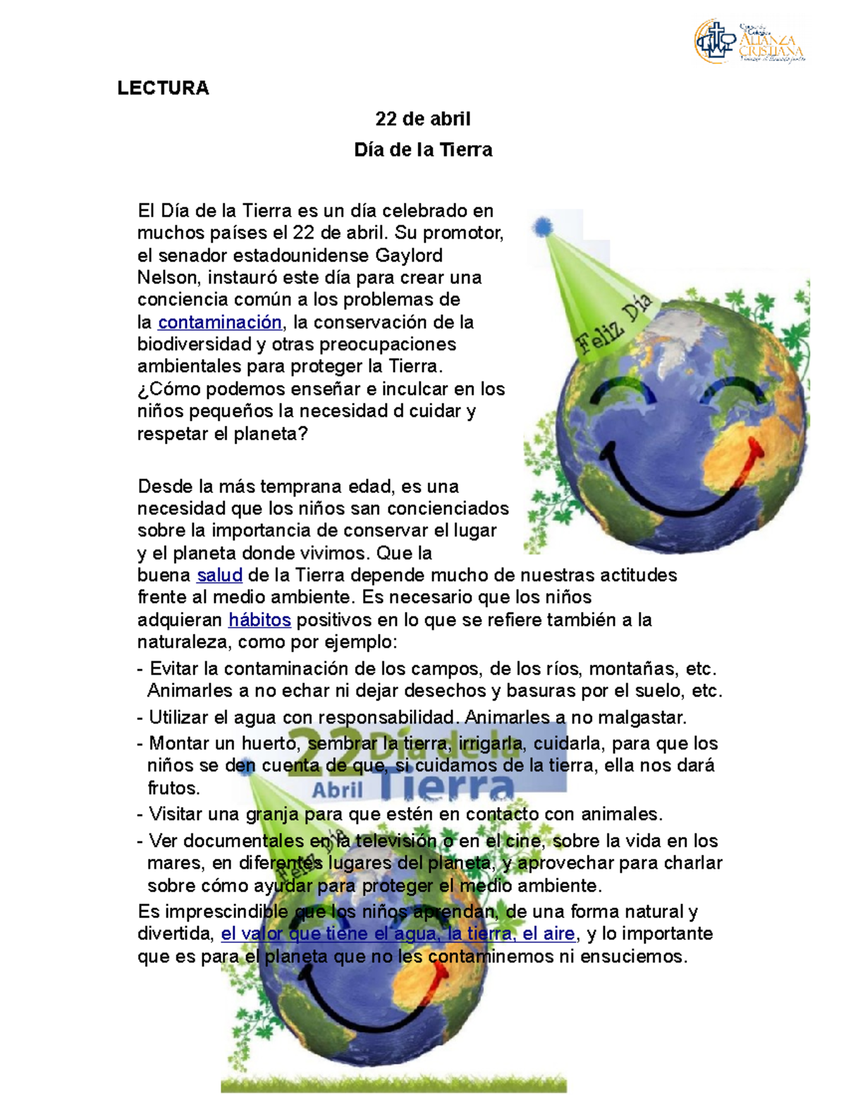 Lectura 22 de abril Día de la Tierra. - Reproducción Animal - UNJBG ...