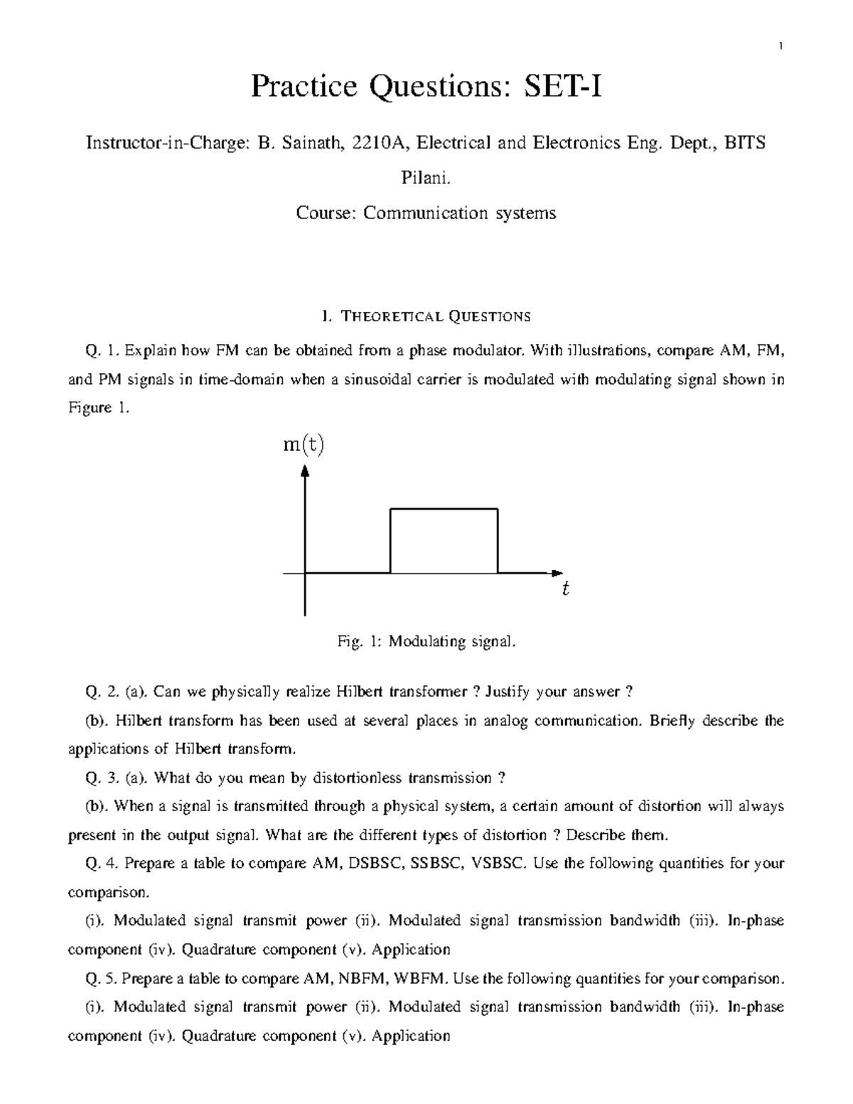 Practice questions Set-I - Communication Systems - BITS Pilani - Studocu