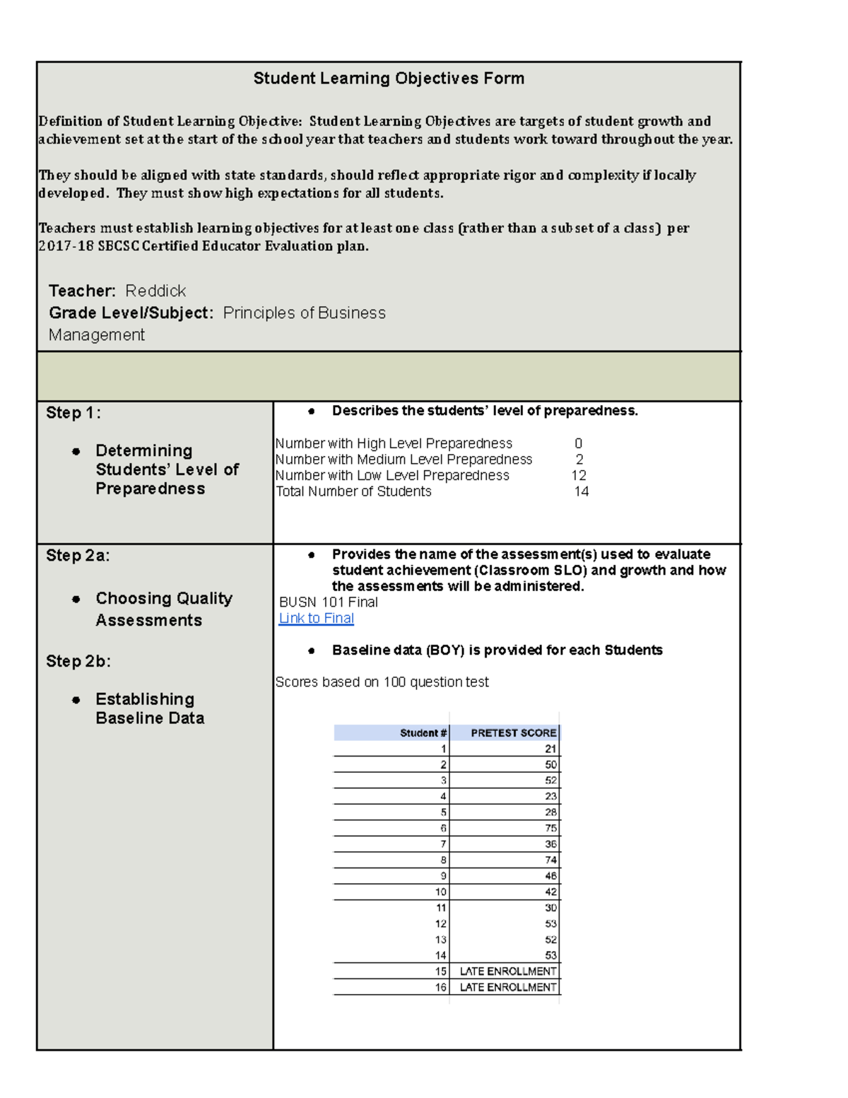 SLO Form Option 4 - Student Learning Objectives Form Definition of ...