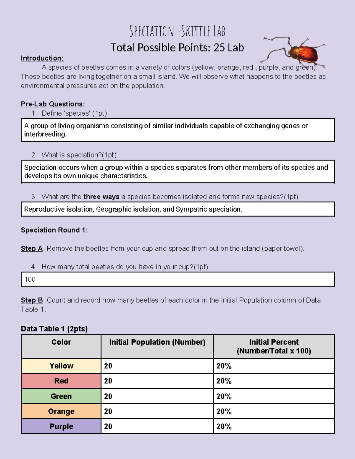 Copy of U9 - Speciation Lab 2024 - Speciation -Skittle Lab Total ...