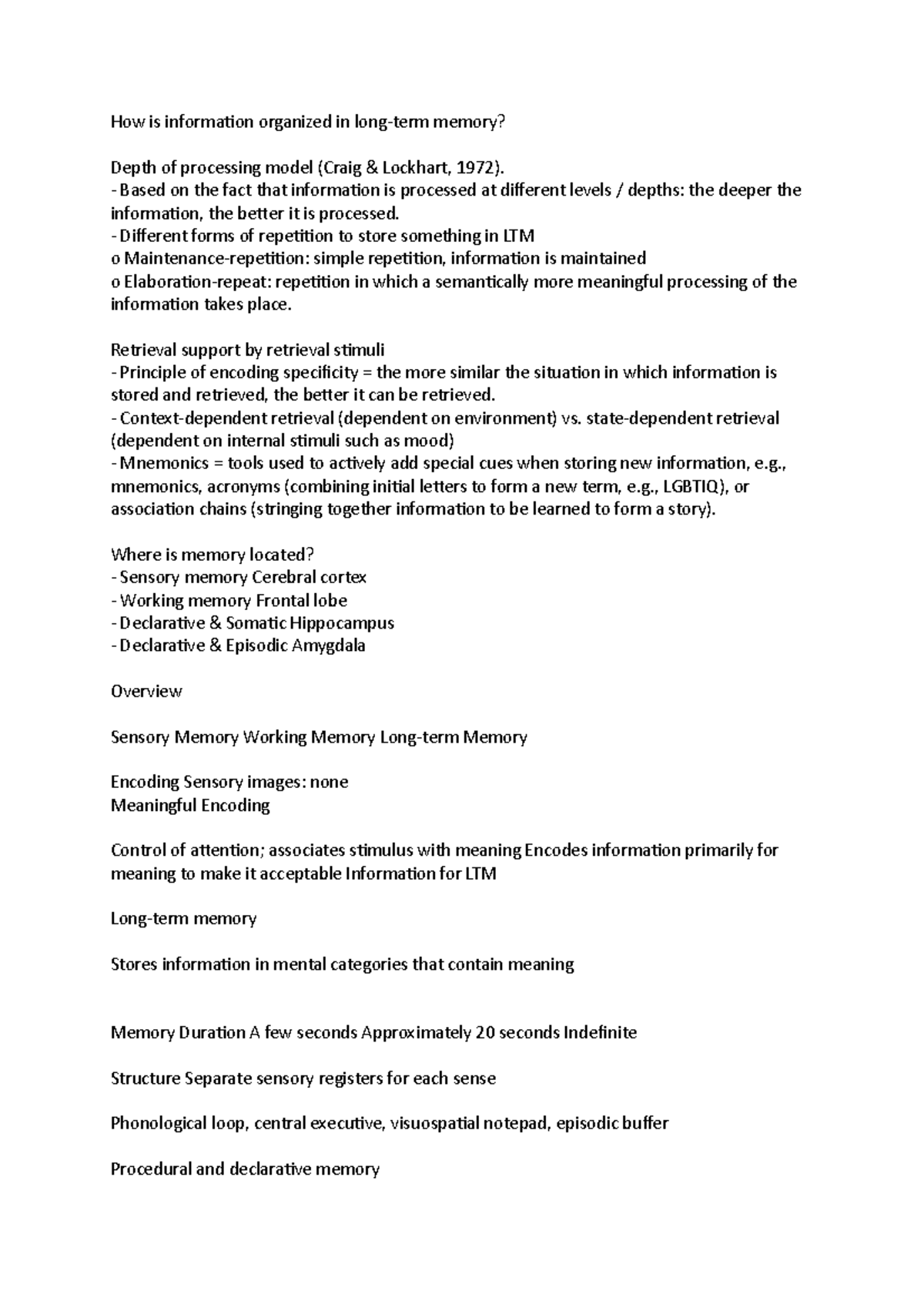 How is information organized in long - Based on the fact that ...
