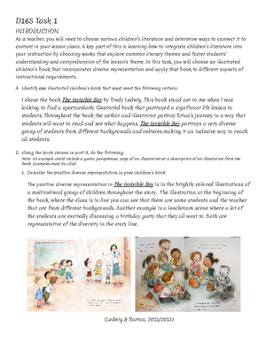 Task 1 - Children's Literature Lesson Plan - A. I chose the book Girl ...