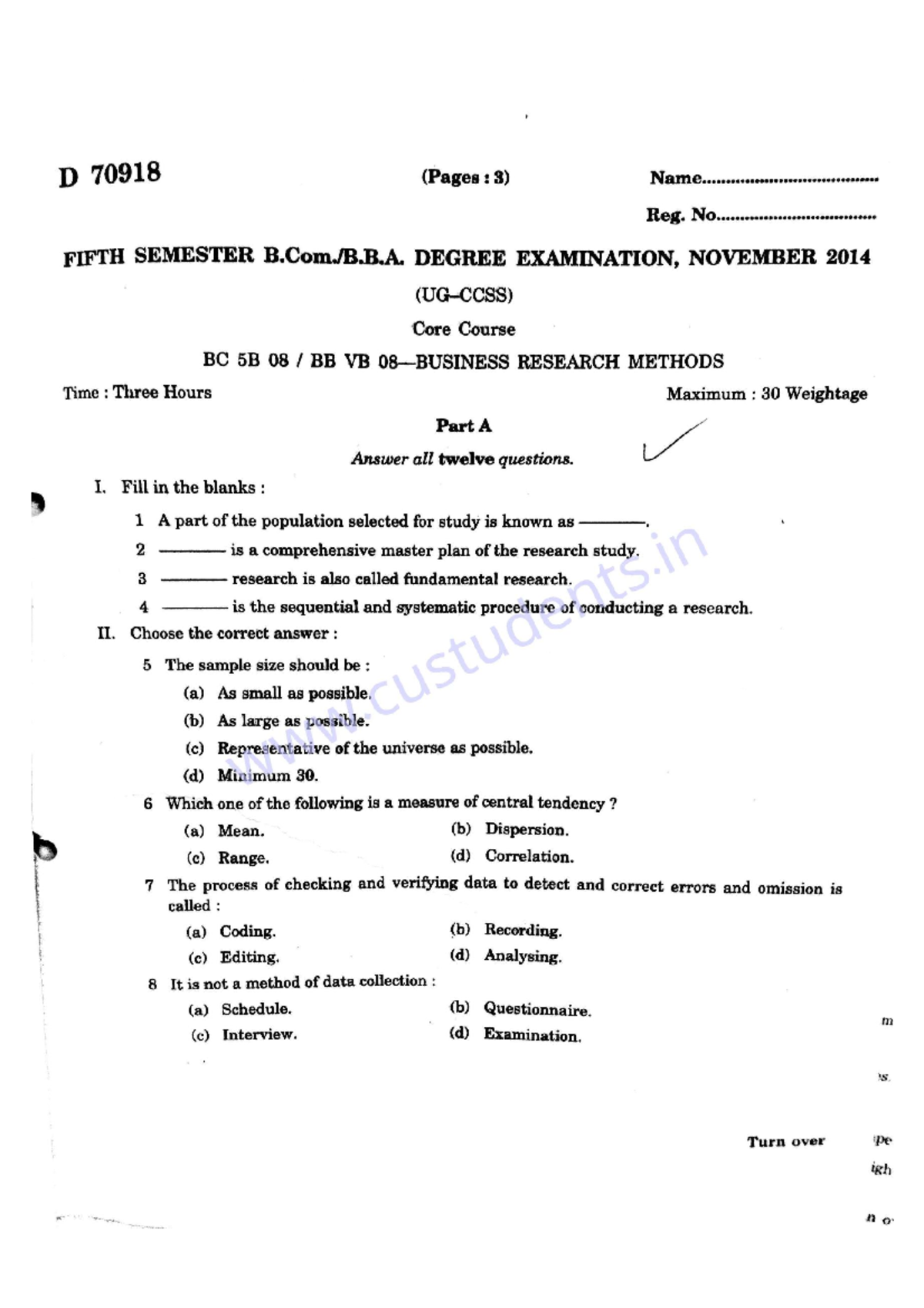 5sem 2015 BCom BRM (www - PREVIOUS QP - Bachelor of business administration - Studocu