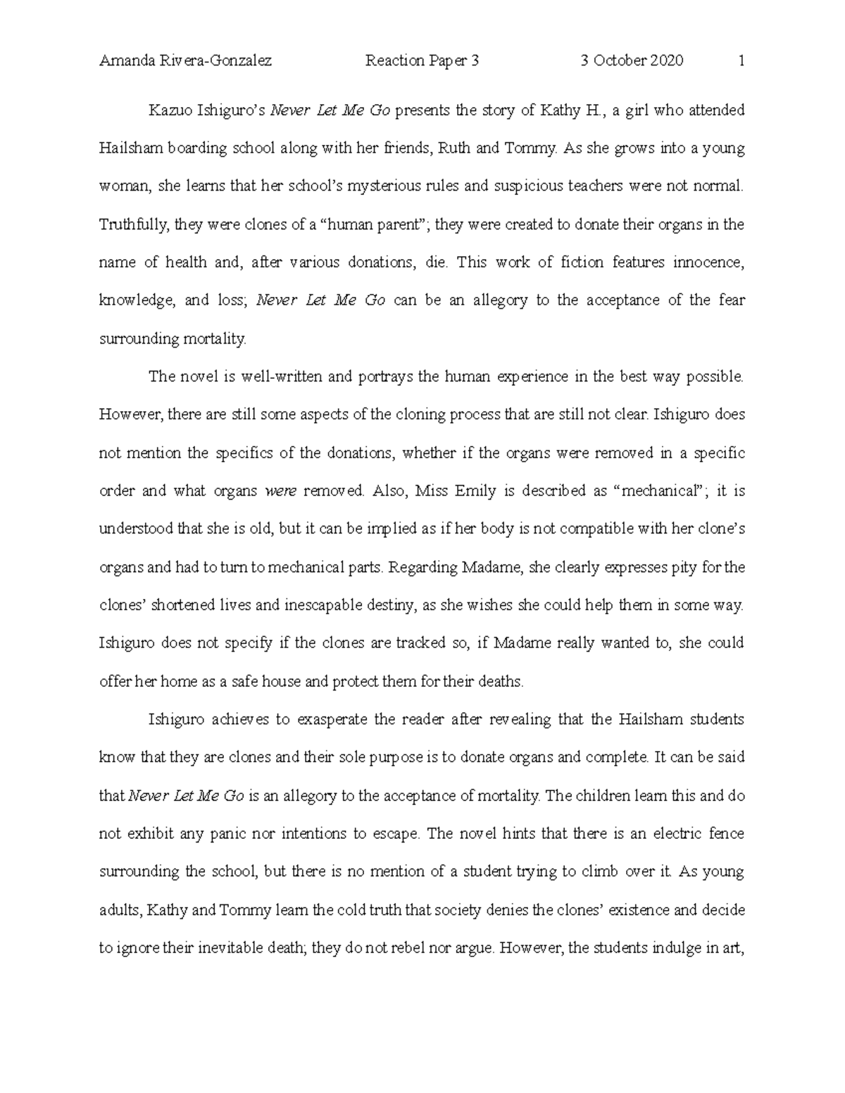 Reaction Paper 3 Sample - Amanda Rivera-Gonzalez Reaction Paper 3 3 ...