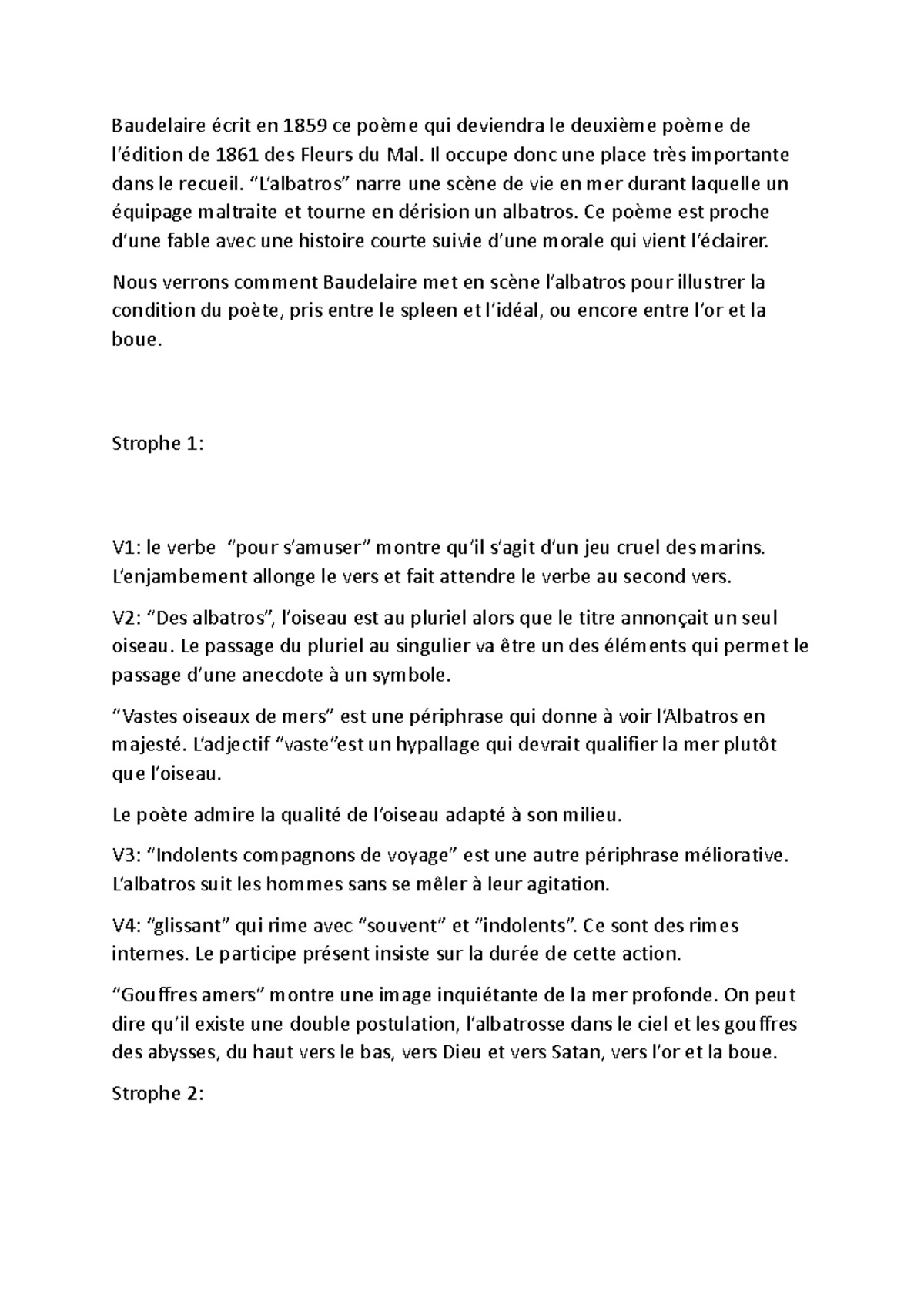 Albatros lecture linéaire - Charles Baudelaire - Baudelaire écrit en ...