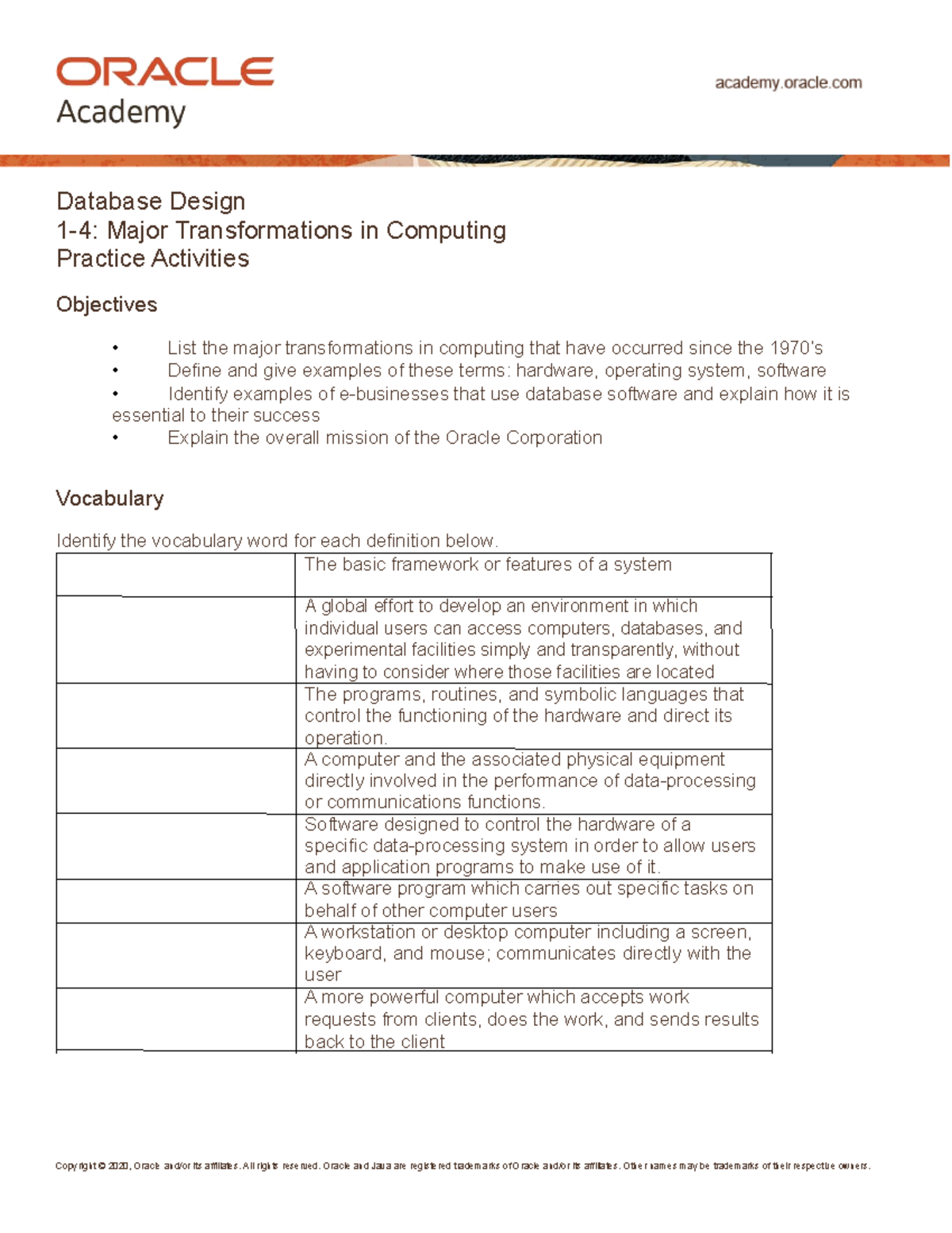 DD 1 4 Practice - Database Design 1-4: Major Transformations in Computing Practice Activities ...