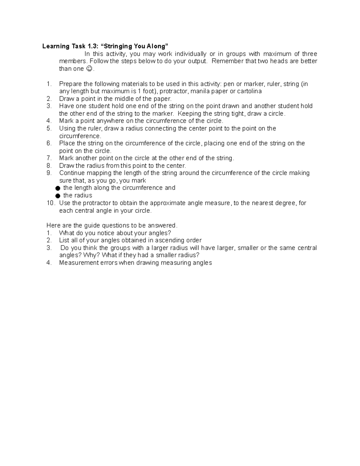 Learning Task 1.3 Stringing y OU a LONGdocx - Learning Task 1 ...