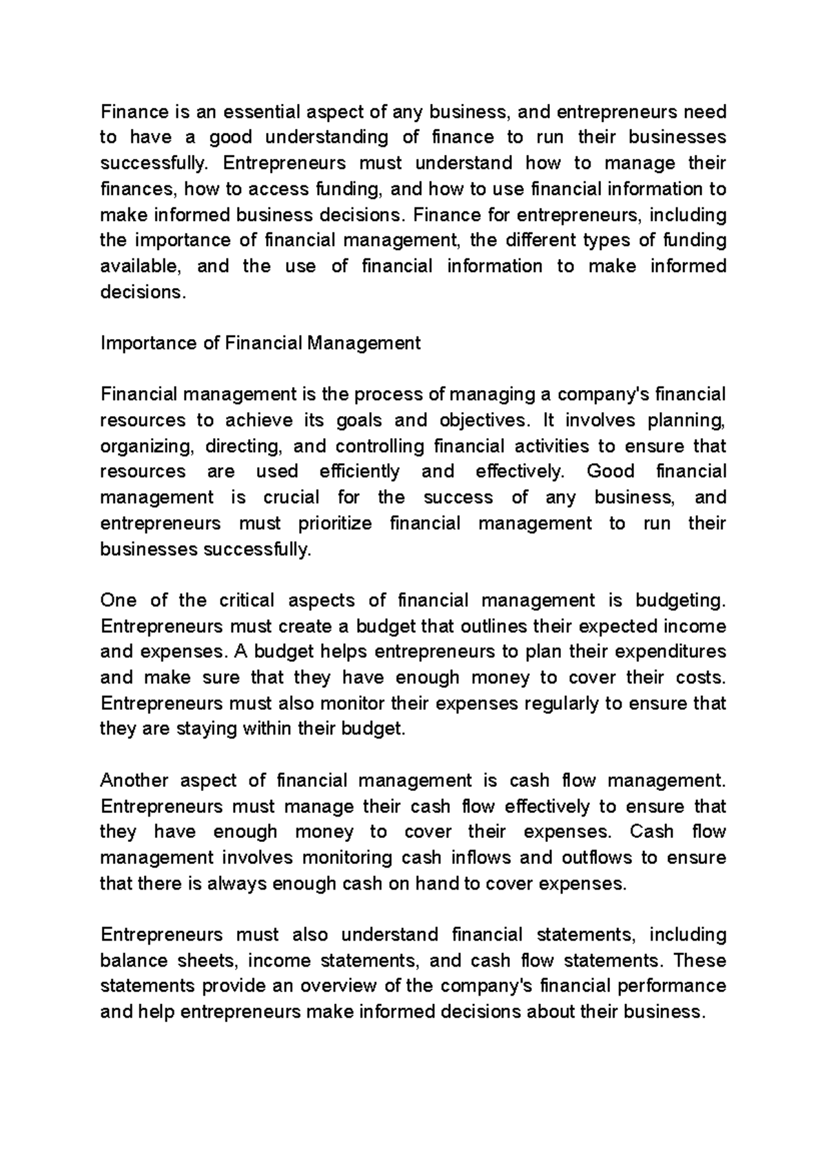 Lecture Notes Finance for Entrepreneurs entrepreneurial finance ...