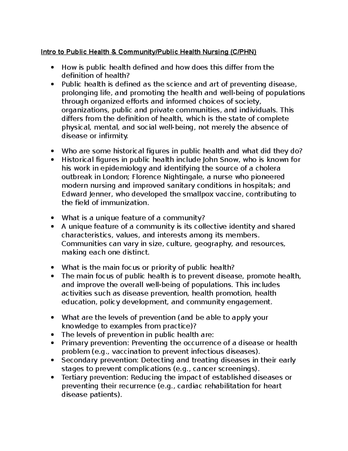 Community Health midterm review - Intro to Public Health & Community ...