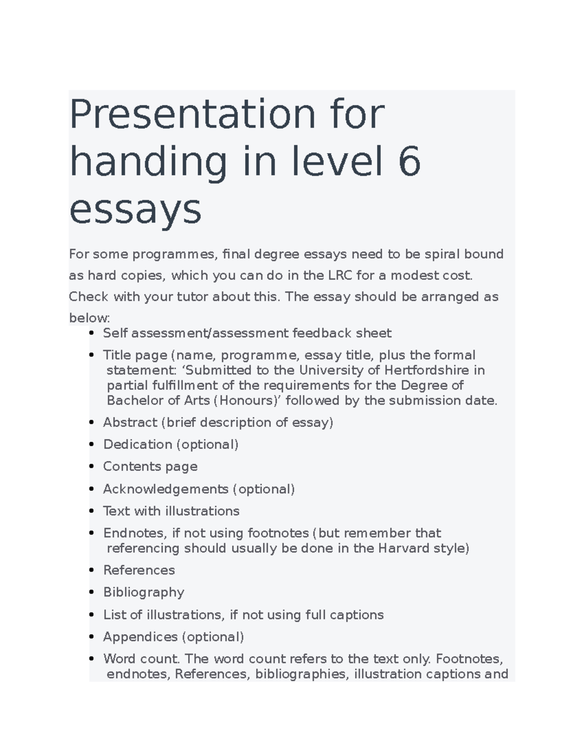Presentation for handing in level 6 essays - Presentation for handing ...
