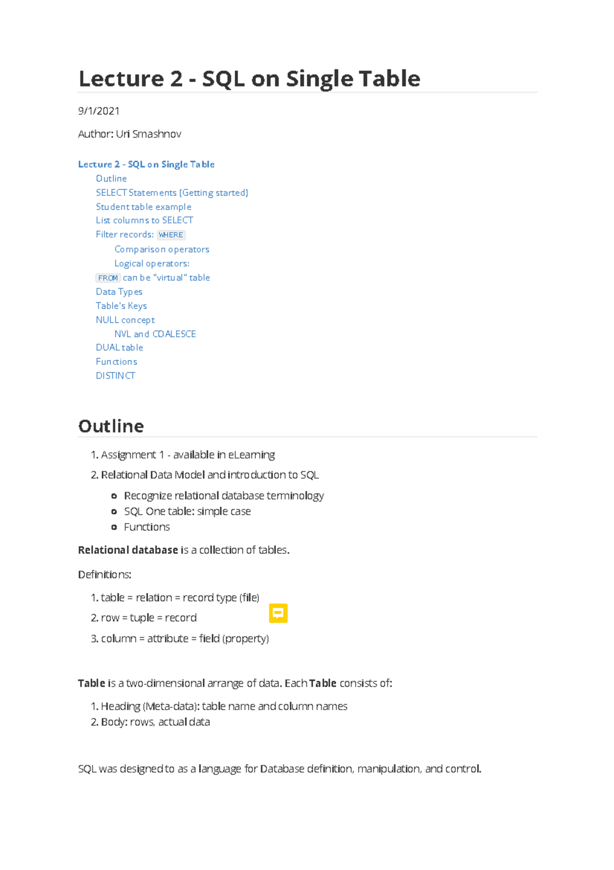 Lecture 2 - oracle db overview - BUAN 6320 - UT Dallas - Studocu