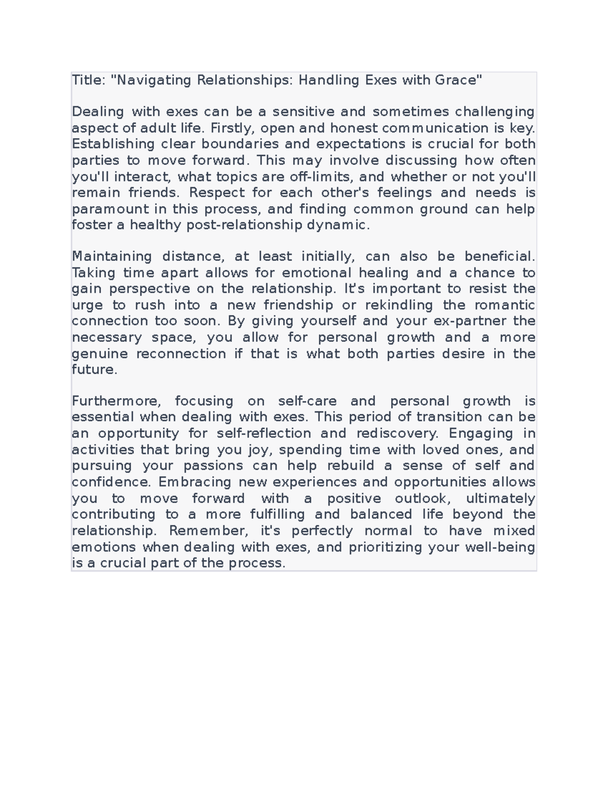 Navigating Relationships- Handling Exes with Grace - Title: "Navigating ...