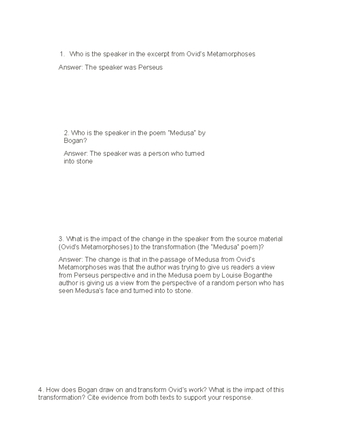 Medusa by Louise Bogan(TDQ) - Who is the speaker in the excerpt from ...