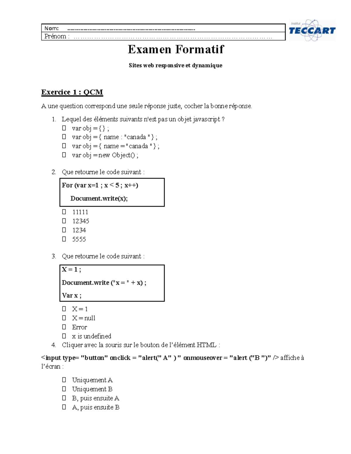 Examen js formatif - cours de javascript, jquery et bootstrap - Examen ...
