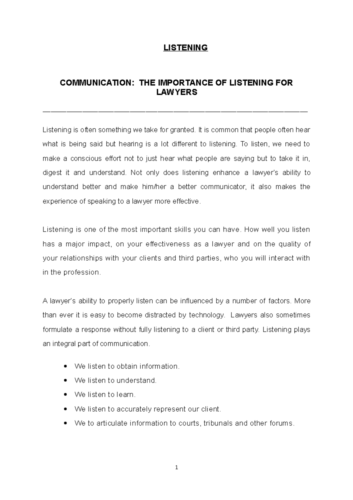 Listening - COMM Skills - LISTENING COMMUNICATION: THE IMPORTANCE OF ...