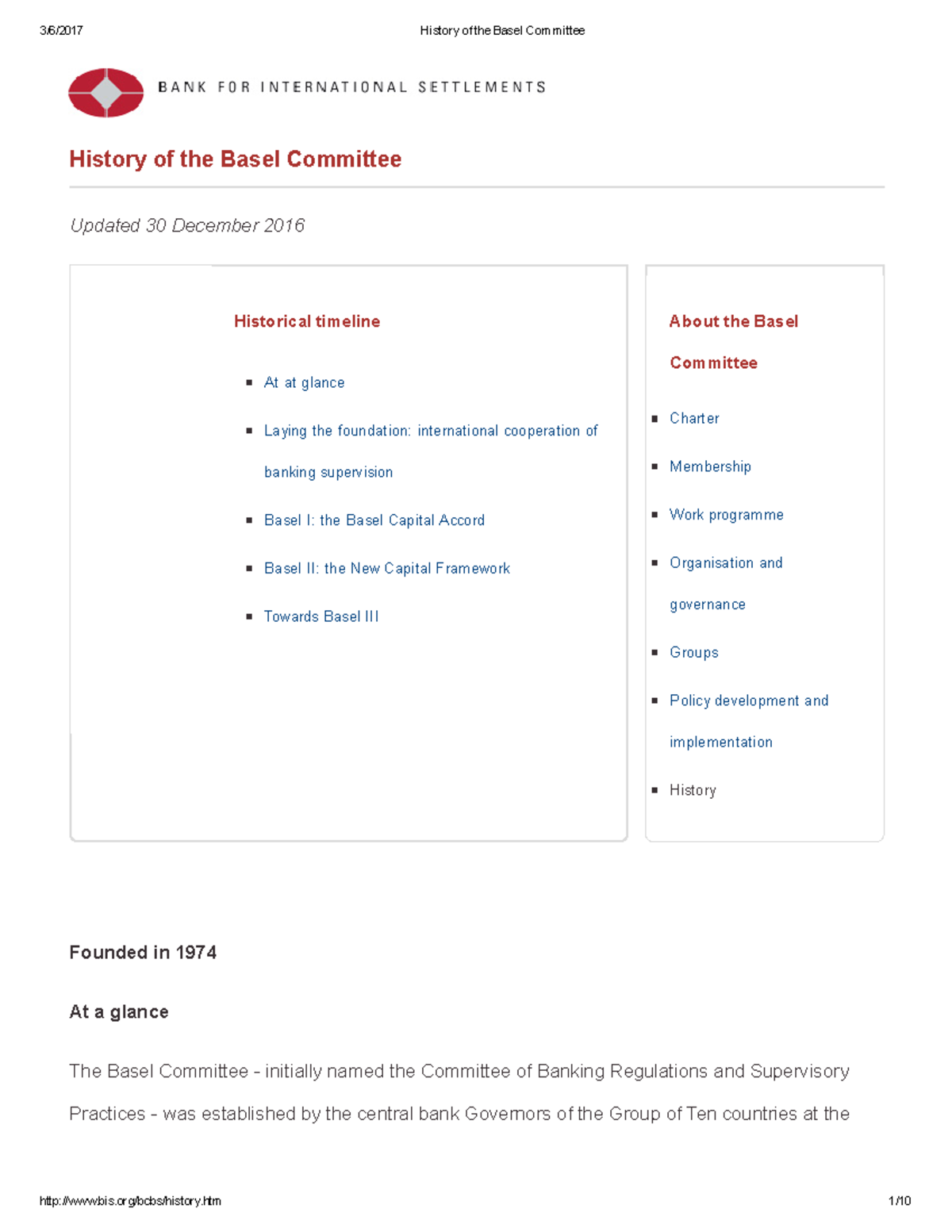 History of the Basel Committee - History of the Basel Committee Updated ...