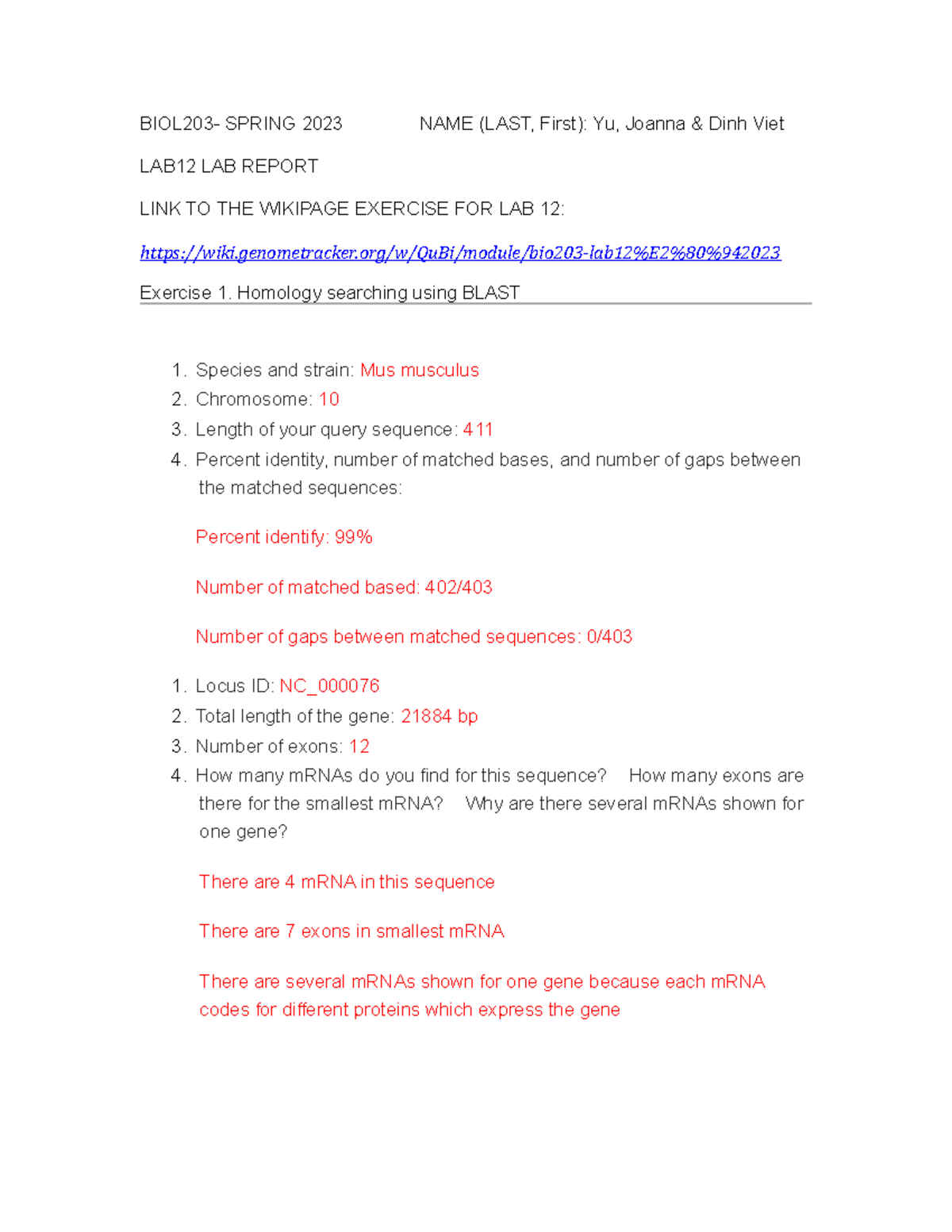 BIOL 203 Lab Report 3 - BIOL203- SPRING 2023 NAME (LAST, First): Yu ...