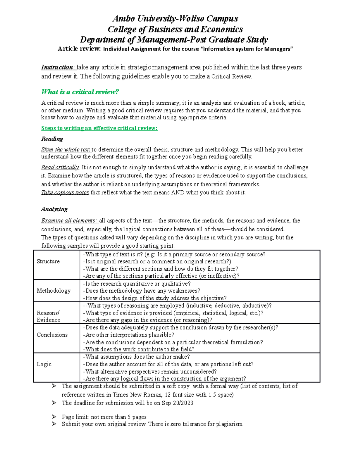 Article review guideline 2023 - Ambo University-Woliso Campus College ...