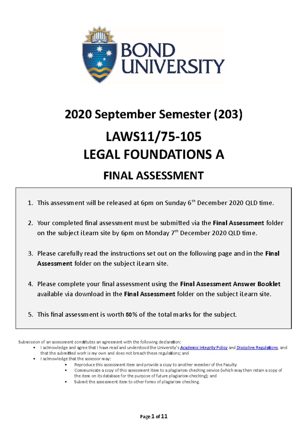 LFA Final Exam 203 - Practice Exam - 2020 September Semester (203 ...