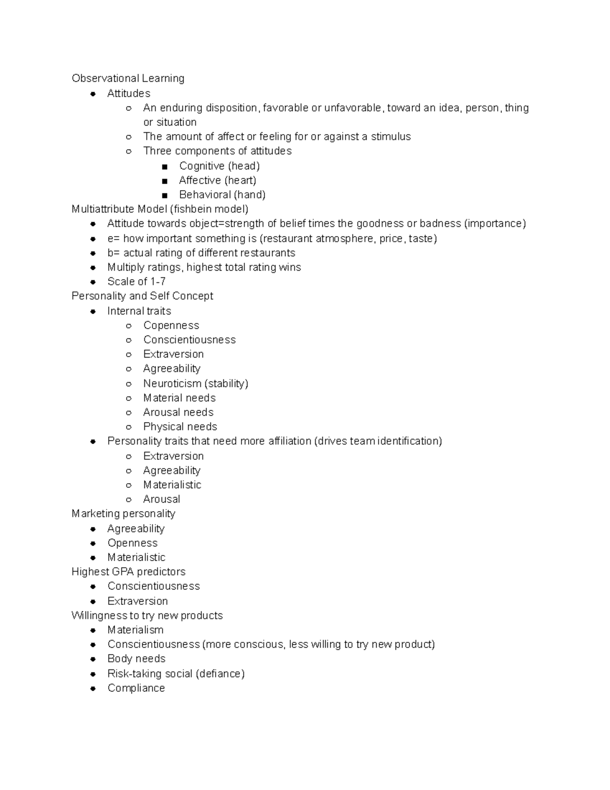 Lecture 8 Notes- Dr. Todd Donavan - Observational Learning Attitudes An ...