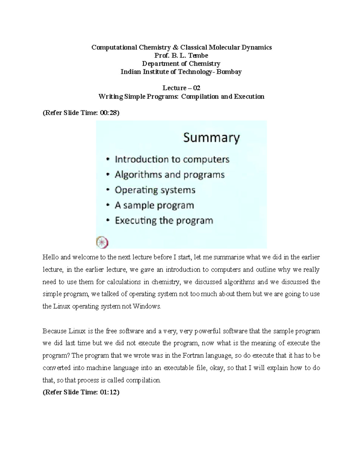 Lec2 Lunix And Shell Programming Computational Chemistry And Classical Molecular Dynamics