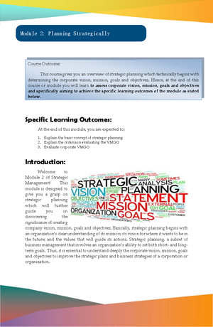 Strategic Management Module 3 - Specific Learning Outcome • Application of Environmental ...