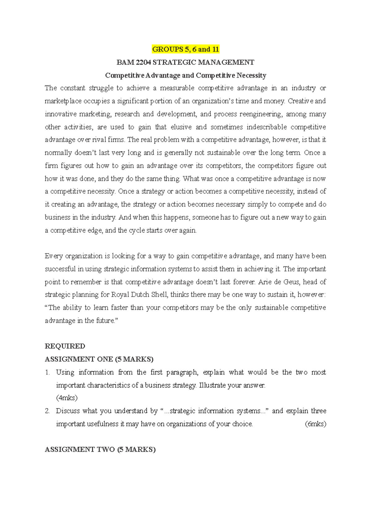 5. CASE Study- Comptv Advantage n Necessity Groups 5, 10 n 11 - GROUPS ...