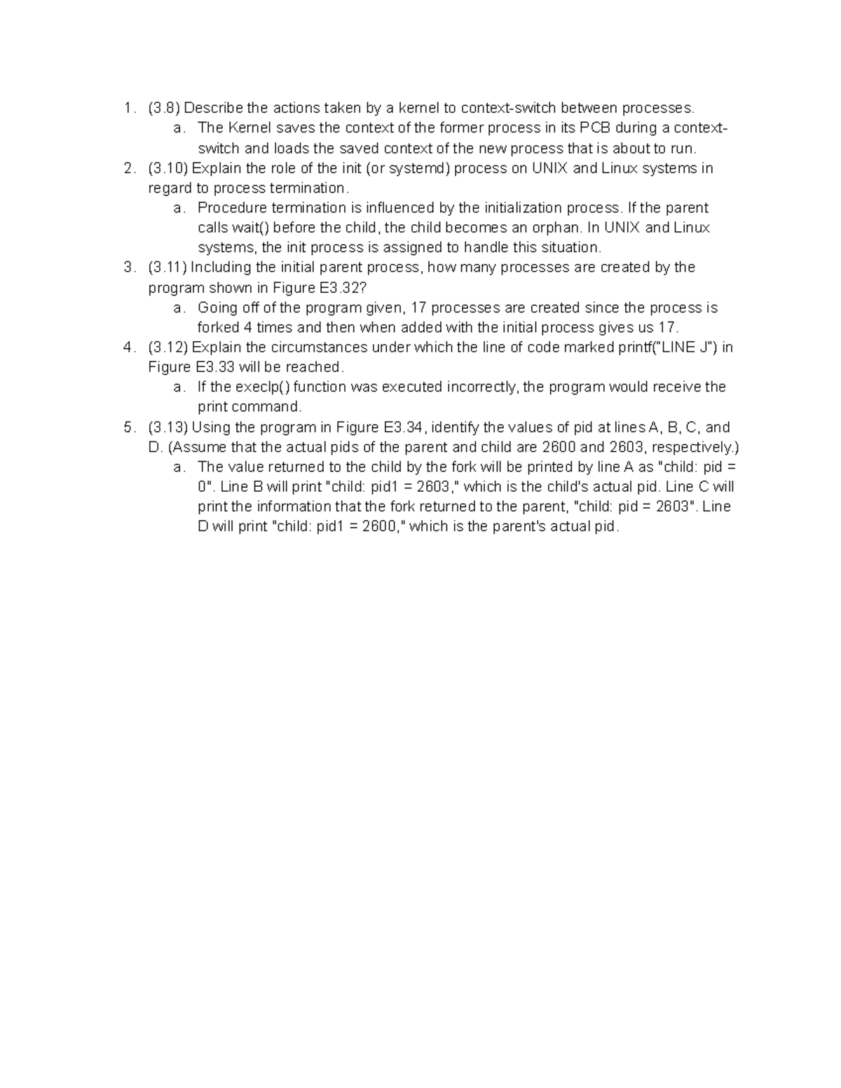 CS350 Chapter 3 - (3) Describe the actions taken by a kernel to context ...