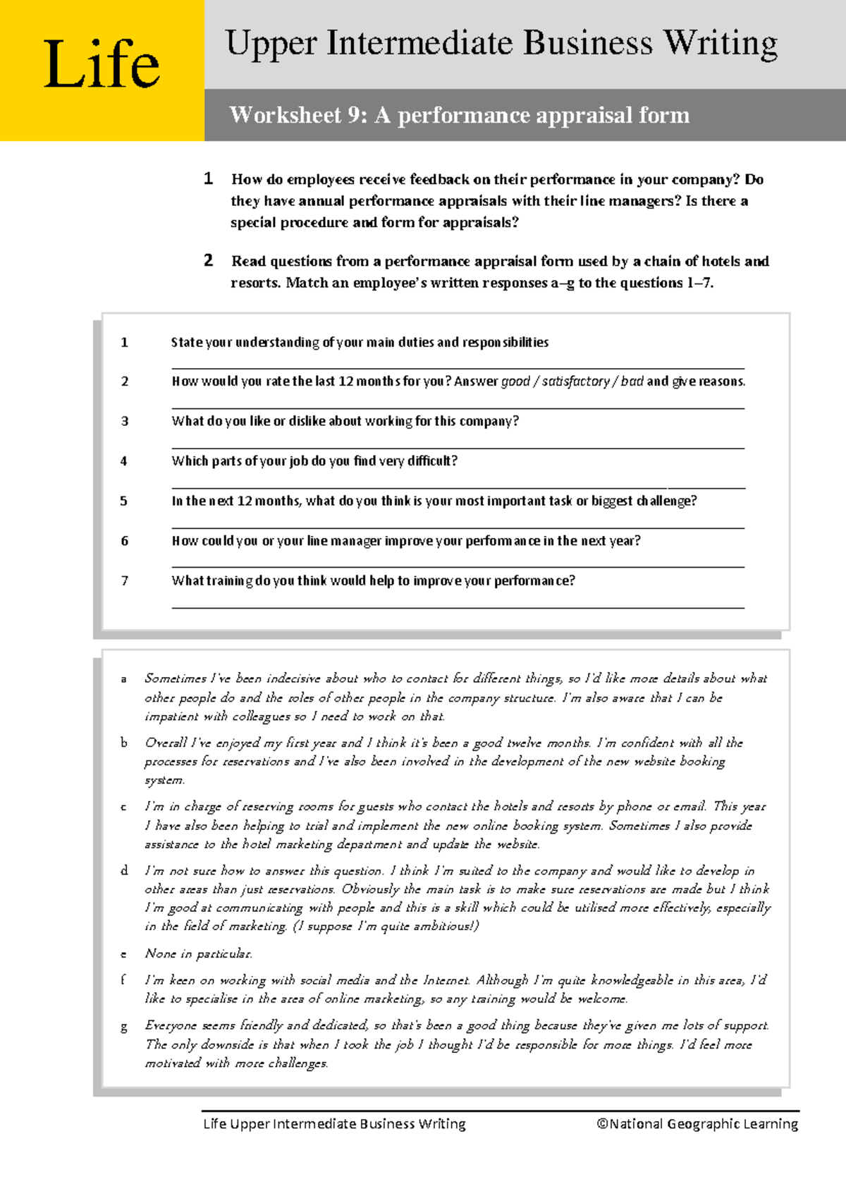 Upper Int U09 APerformance Appraisal Form - Life Upper Intermediate ...