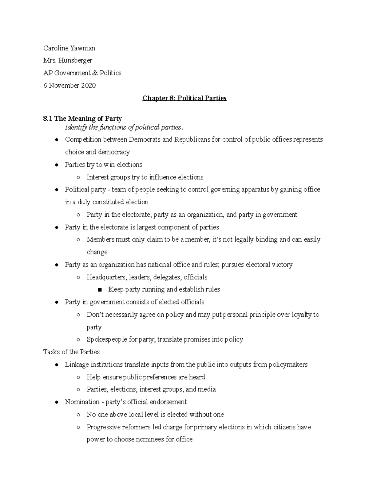 Textbook Chapter 8 Notes - Caroline Yawman Mrs. Hunsberger AP ...