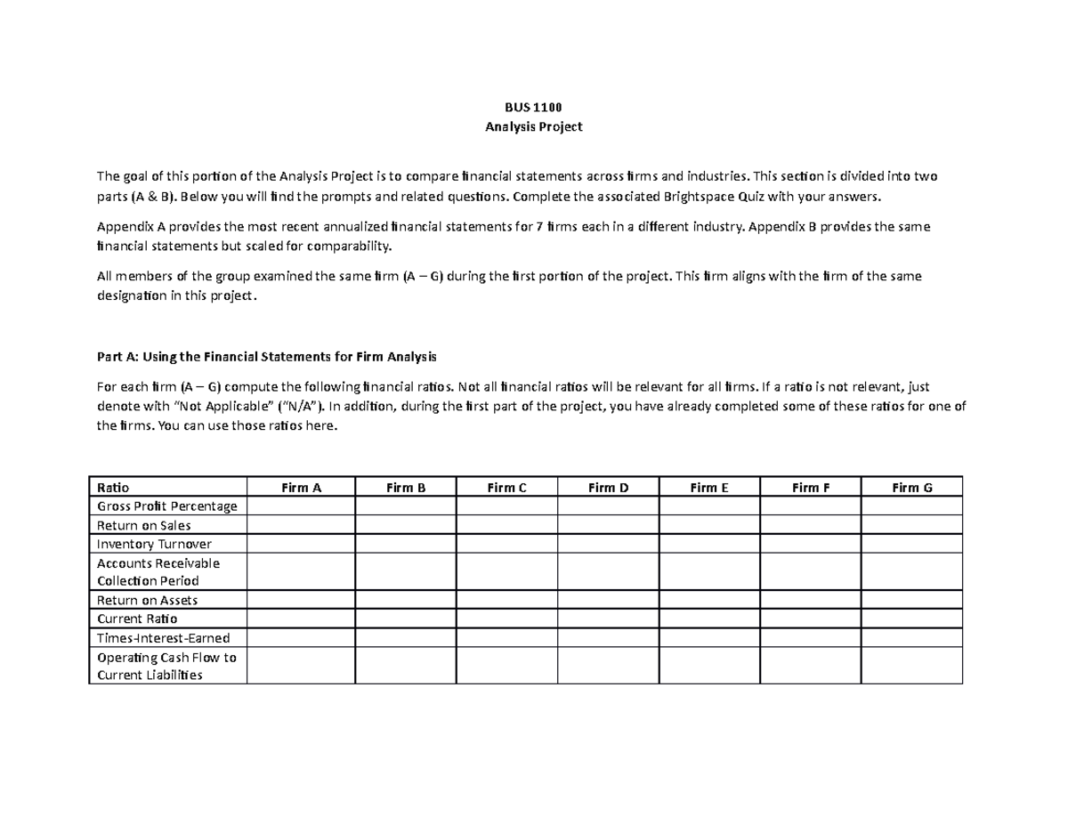 Analysis Project - This section is divided into two parts (A & B ...