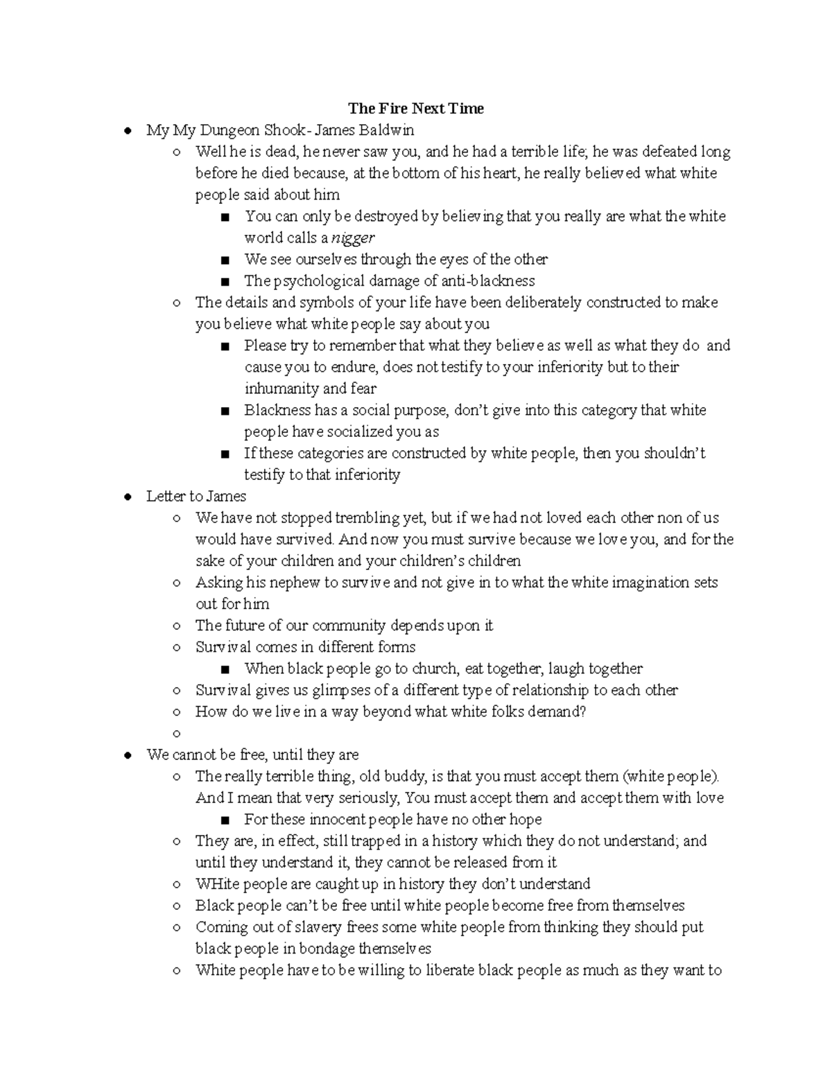 The Fire Next Time - Lecture Notes from Professor Corey Miles - The ...