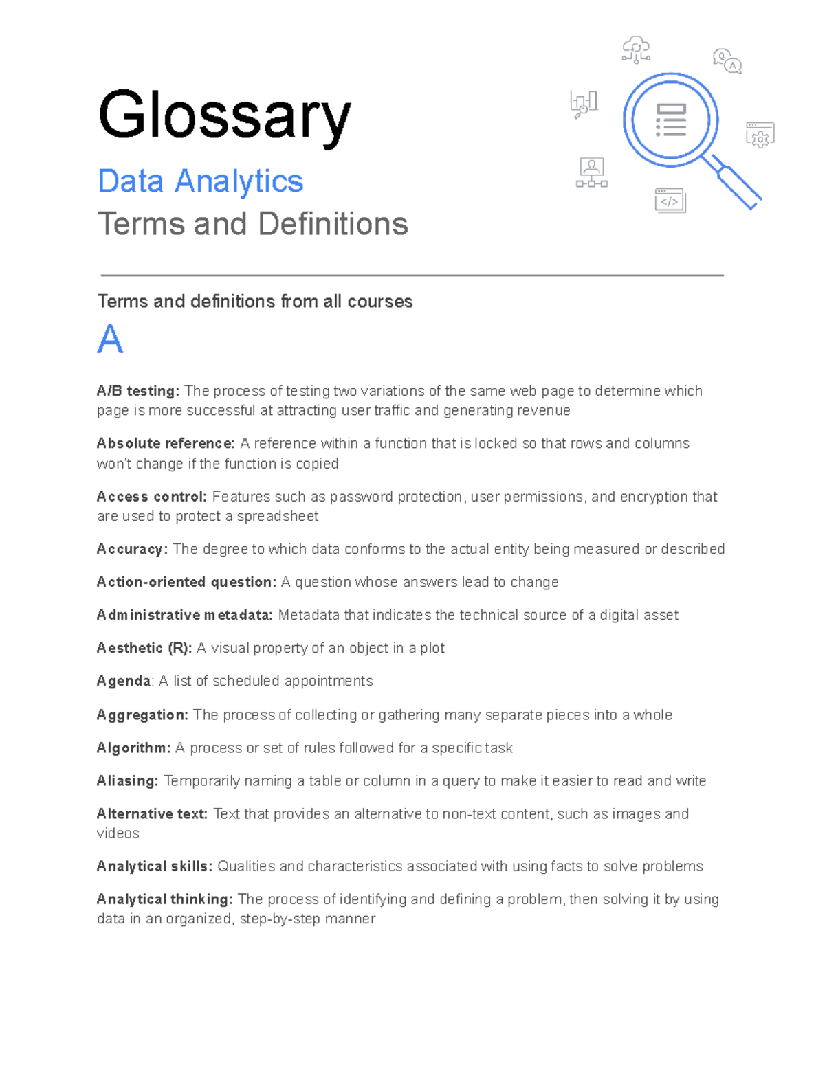Data Analytics Certificate glossary - Glossary Data Analytics Terms and ...