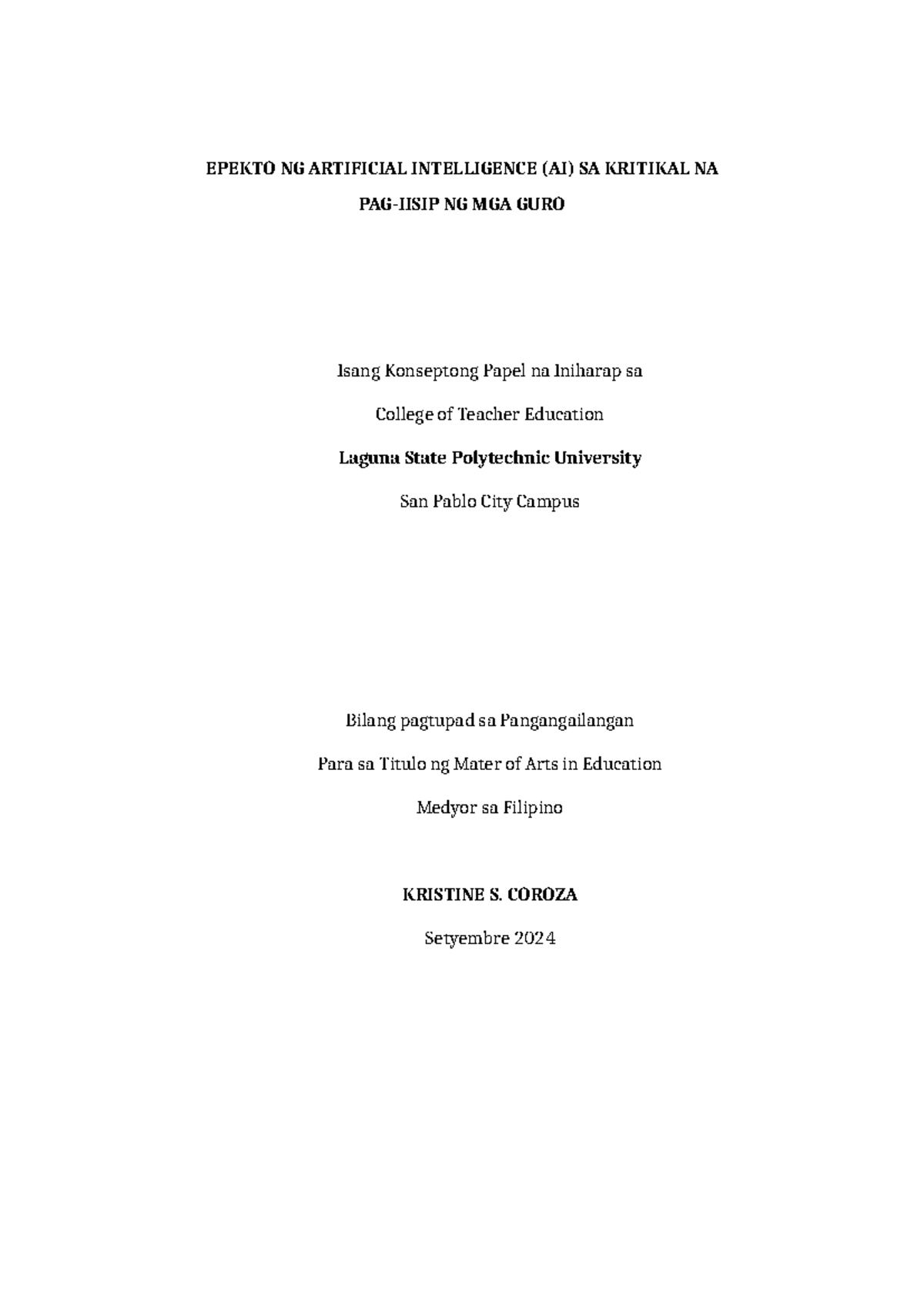 Epekto ng Paggamit ng Artificial Intelligence sa Kritikal na Pag-iisip ng mga Guro - EPEKTO NG ...