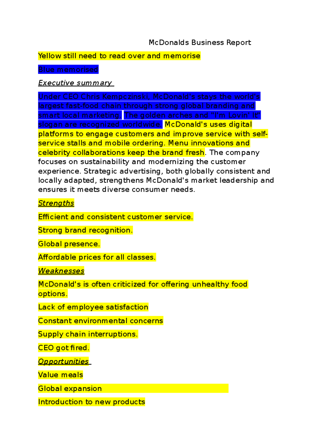 Mc Donalds Business Report - McDonalds Business Report Yellow still ...