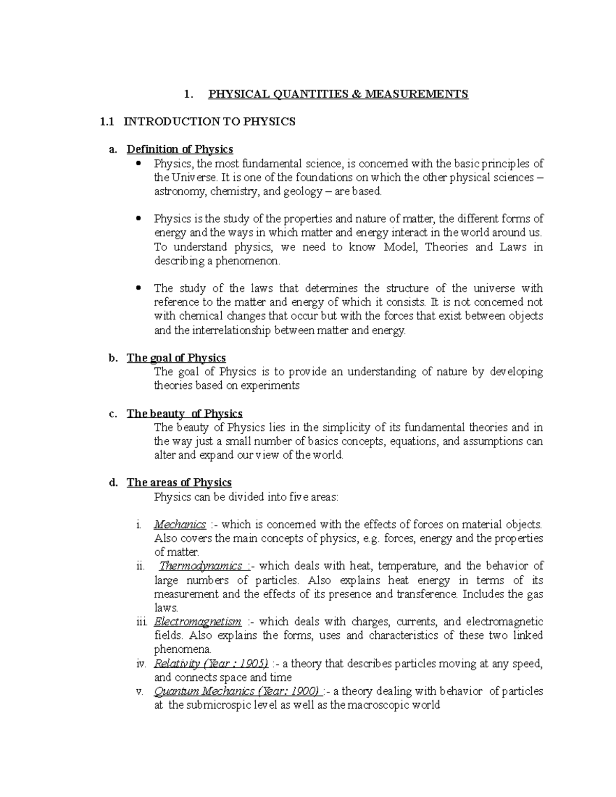 Chapter 1 Measurements - 1. PHYSICAL QUANTITIES & MEASUREMENTS 1 ...