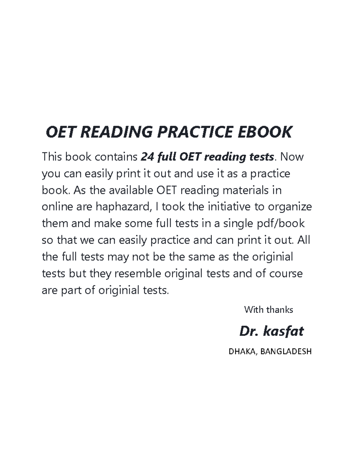 24 Oet Full Tests - OET READING PRACTICE EBOOK This book contains 24 ...