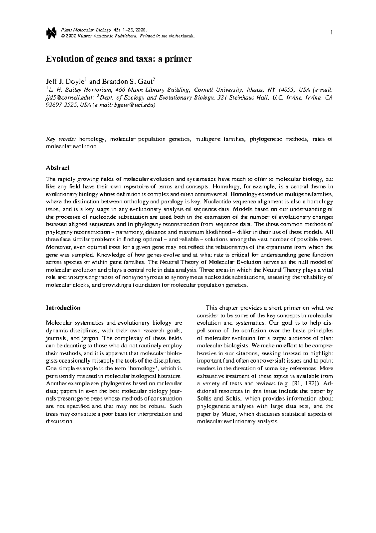Plant mol biology - paper - Plant Molecular Biology 42: 1–23, 2000 ...