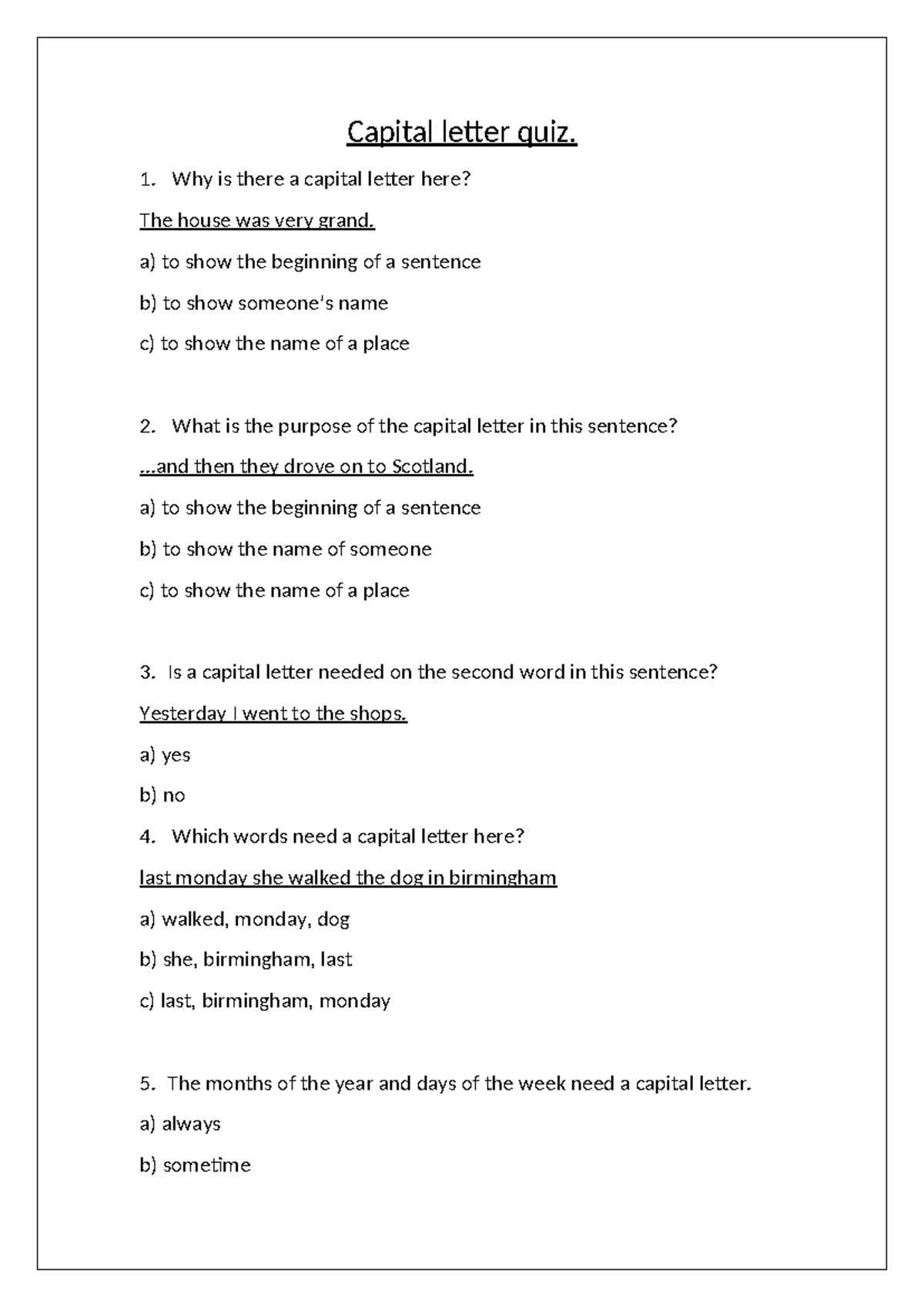 Capital-letters-quiz 1 - Capital letter quiz. 1. Why is there a capital ...