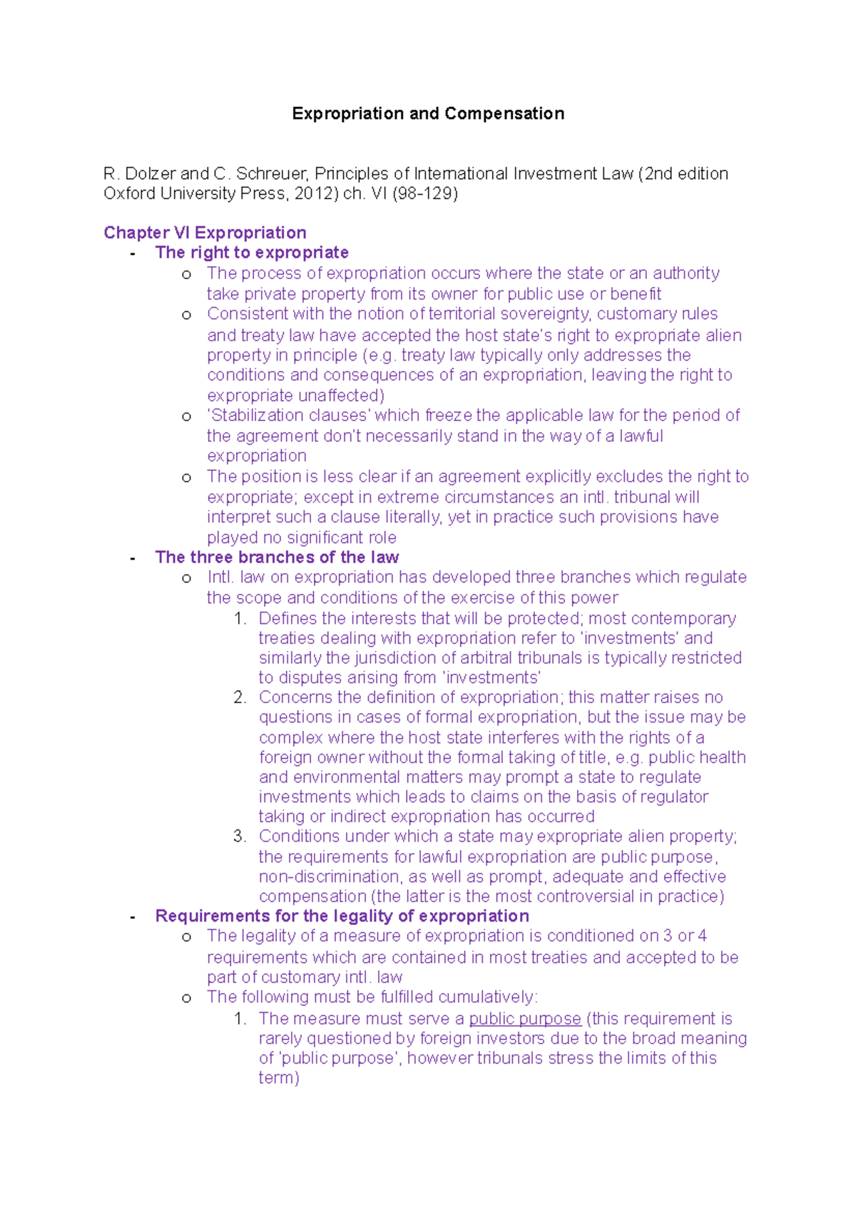 Expropriation and Compensation - Dolzer and C. Schreuer, Principles of ...