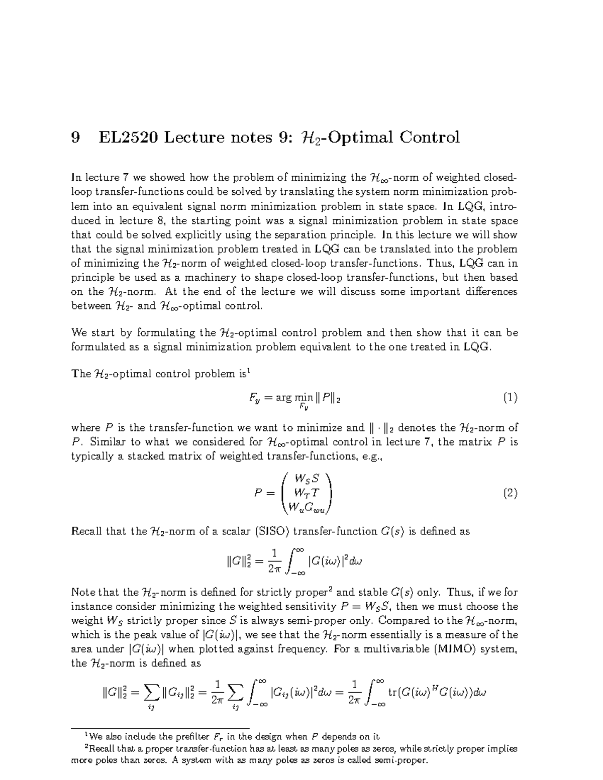 Lec notes 9 - föreläsningsanteckningar 9 - 9 EL2520 Lecture notes 9: H ...