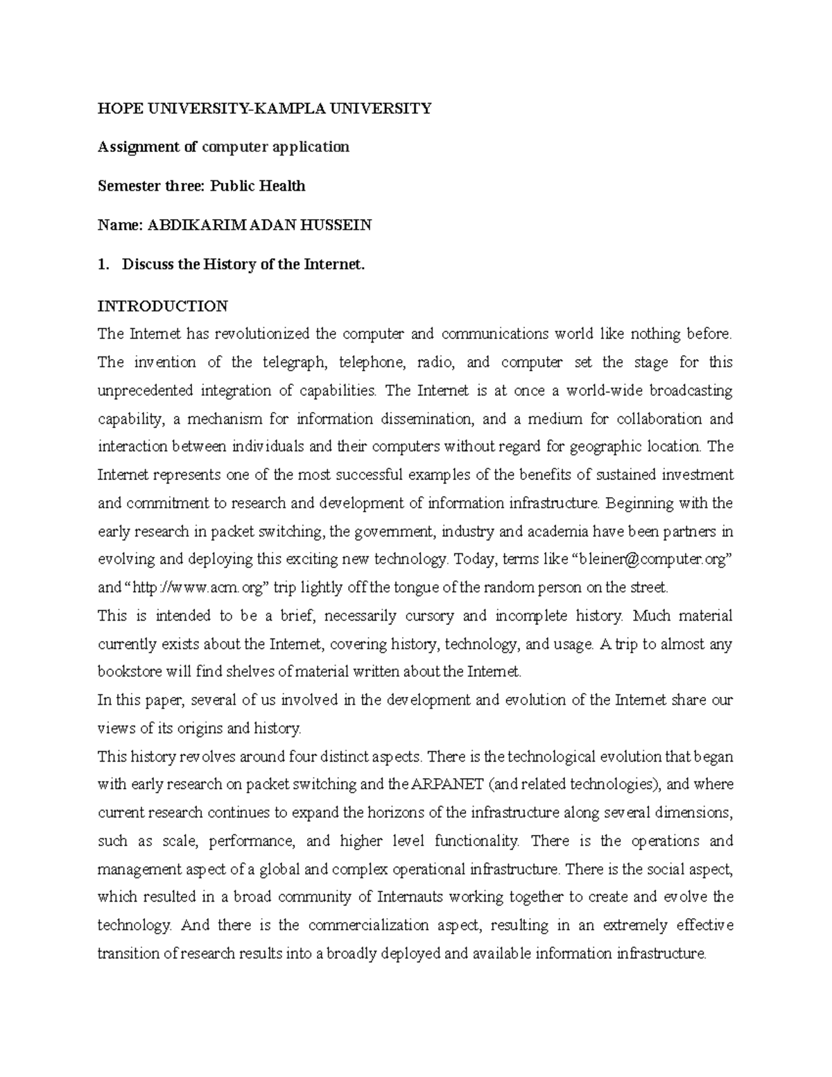 Assignment Of Computer Application Hope University Kampla University Assignment Of Computer 